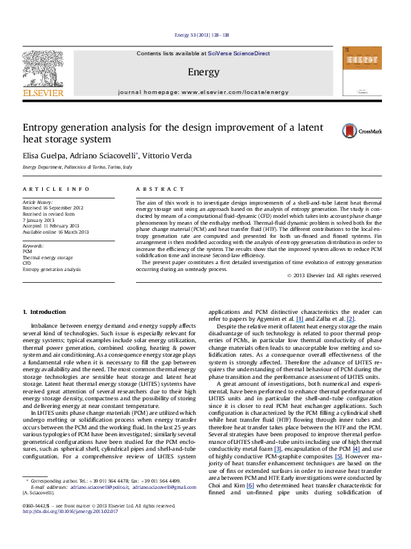 (PDF) Entropy generation analysis for the design improvement of a ...