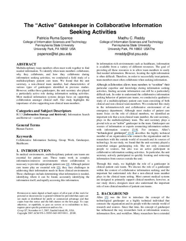 (PDF) The "active" gatekeeper in collaborative information seeking ...