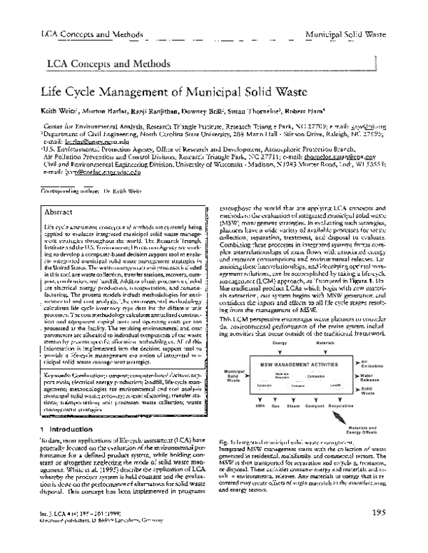 (PDF) Life Cycle Management of Municipal Solid Waste