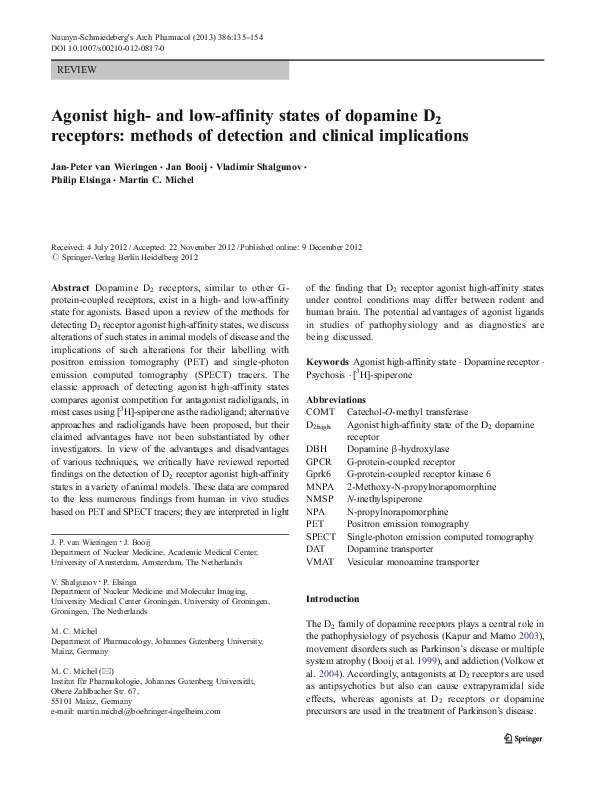 (PDF) Agonist high- and low-affinity states of dopamine D2 receptors ...