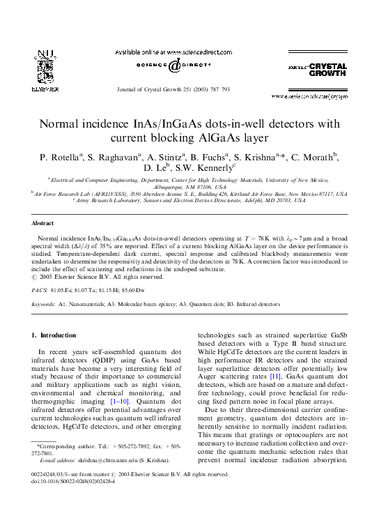 (PDF) Normal incidence InAs/InGaAs dots-in-well detectors with current blocking AlGaAs layer