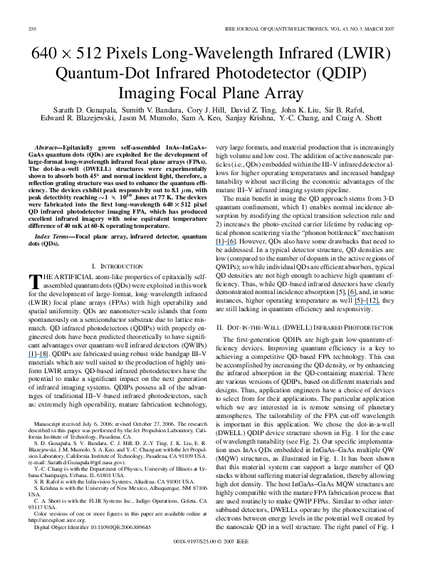 (PDF) 640 $\,\times\,$ 512 Pixels Long-Wavelength Infrared (LWIR) Quantum-Dot Infrared ...