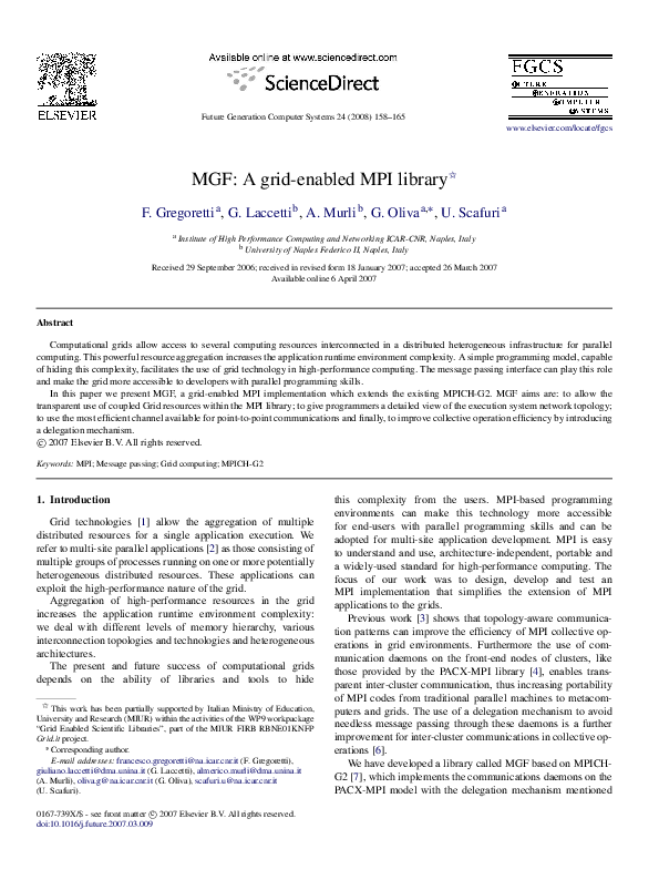 (PDF) MGF: A grid-enabled MPI library