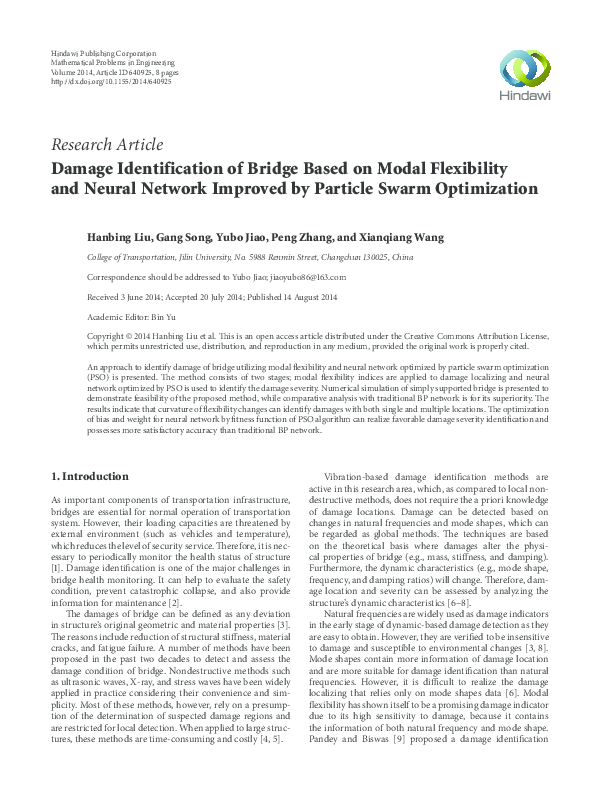 (PDF) Damage Identification of Bridge Based on Modal Flexibility and Neural Network Improved by ...