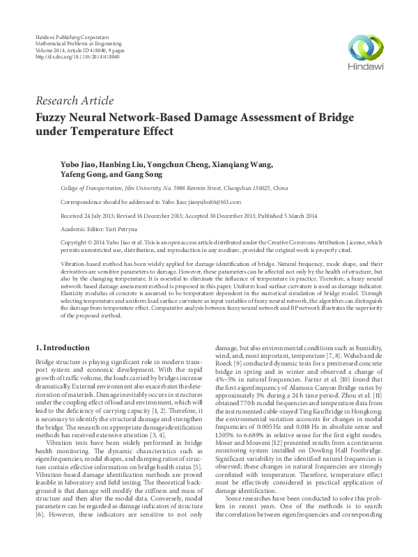 (PDF) Damage Prediction of the Steel Arch Bridge Model Based on Artificial Neural Network Method ...