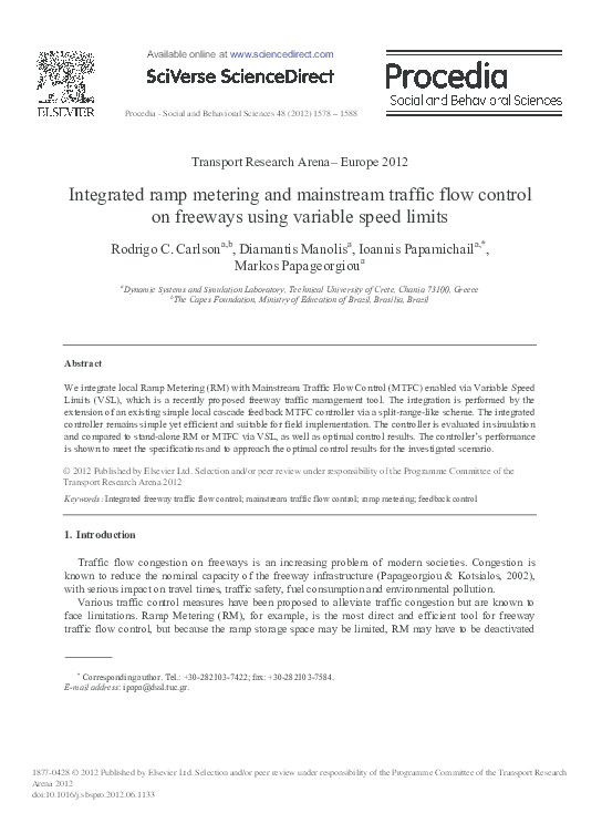 Pdf Integrated Ramp Metering And Mainstream Traffic Flow Control On Freeways Using Variable