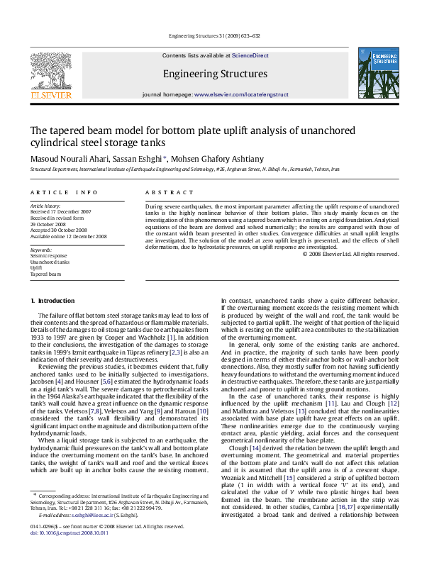 (PDF) The tapered beam model for bottom plate uplift analysis of ...