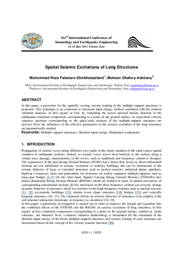 Pdf Spatial Seismic Excitations Of Long Structures