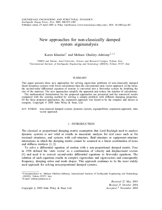 (PDF) New approaches for non-classically damped system eigenanalysis