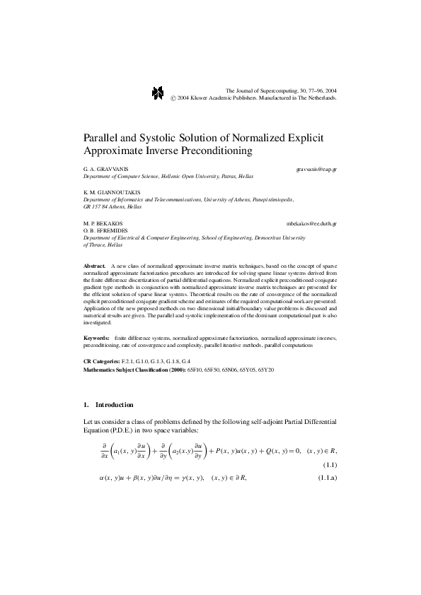 Pdf Parallel And Systolic Solution Of Normalized Explicit Approximate Inverse Preconditioning