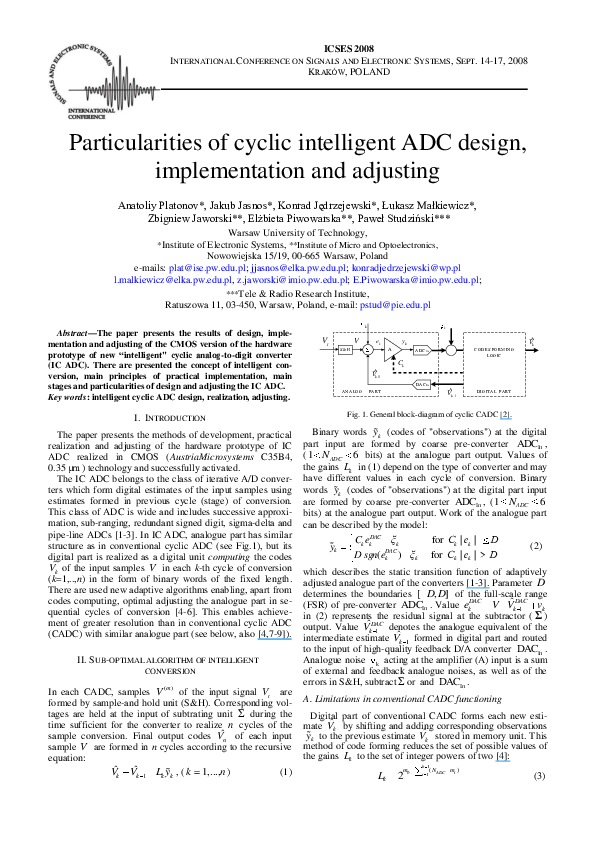 (PDF) Particularities of cyclic intelligent ADC design, implementation and adjusting