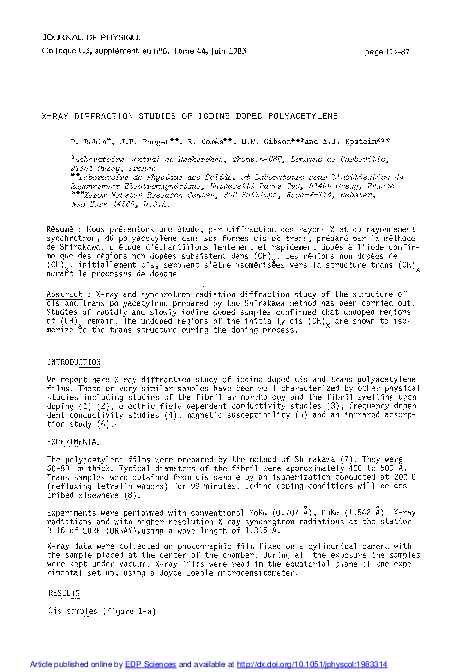 (PDF) X-ray diffraction studies of iodine-doped polyacetylene | Harry ...