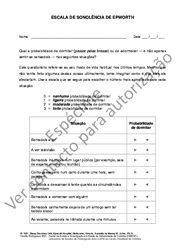 (PDF) ESCALA DE SONOLÊNCIA DE EPWORTH