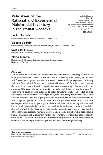 (PDF) Validation of the Rational and Experiential Multimodal Inventory ...