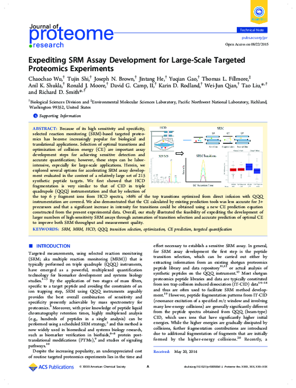 (PDF) Expediting SRM assay development for large-scale targeted proteomics experiments