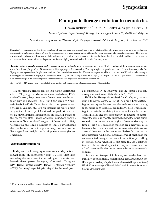 (PDF) Embryonic lineage evolution in nematodes