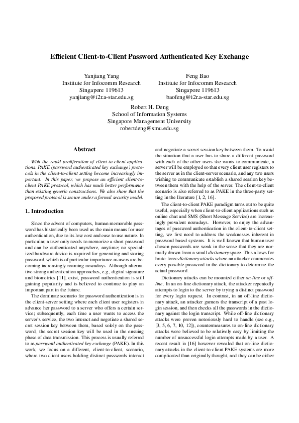(PDF) Efficient Client-to-Client Password Authenticated Key Exchange