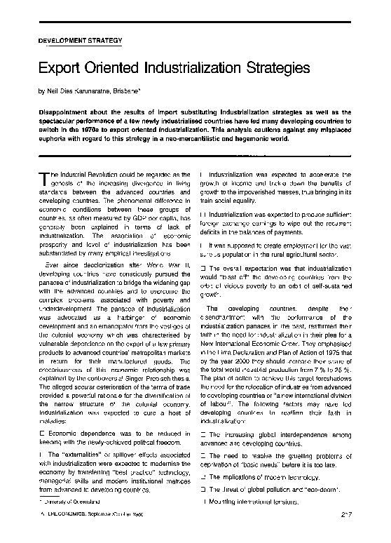 (PDF) Export oriented industrialization strategies