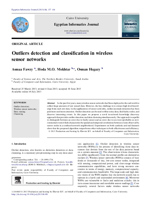 Pdf Outliers Detection And Classification In Wireless Sensor Networks Asmaa Fawzy Hoda