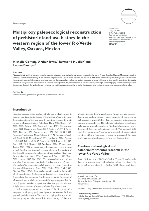 (PDF) Multiproxy paleoecological reconstruction of prehistoric land-use ...