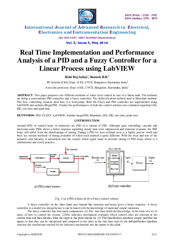Pdf Real Time Implementation And Performance Analysis Of A Pid And A