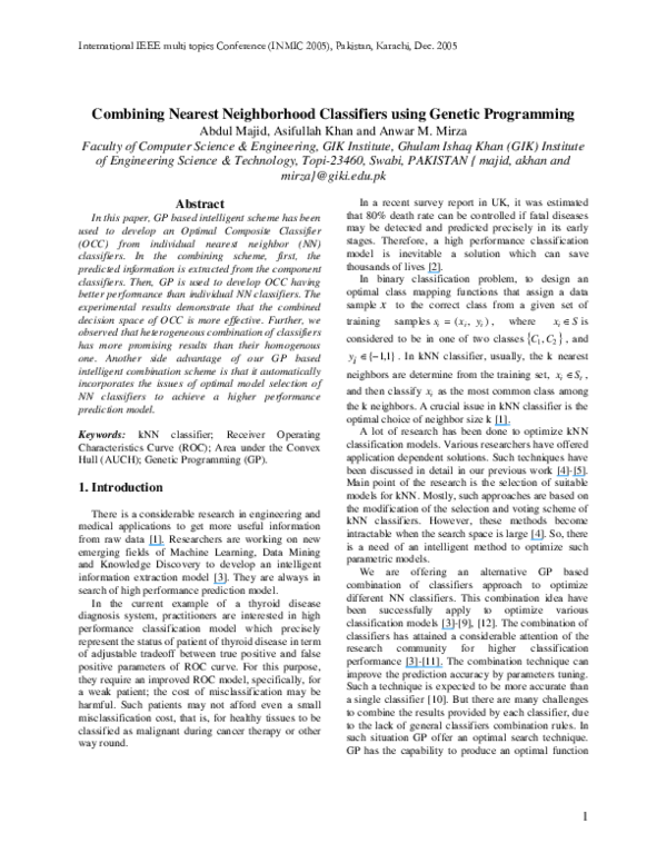 (PDF) Combining Nearest Neighborhood Classifiers Using Genetic Programming
