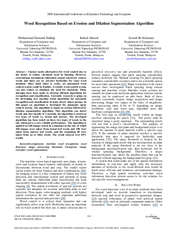 (PDF) Weed Recognition Based on Erosion and Dilation Segmentation Algorithm