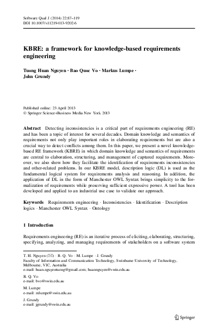 (PDF) KBRE: a framework for knowledge-based requirements engineering