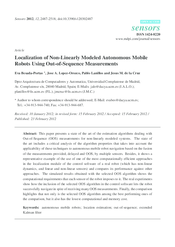 Pdf Localization Of Non Linearly Modeled Autonomous Mobile Robots Using Out Of Sequence