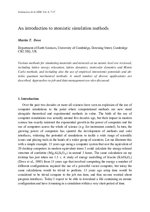 (PDF) An introduction to atomistic simulation methods