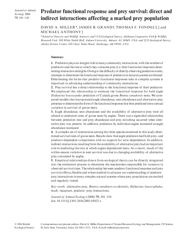 Pdf Predator Functional Response And Prey Survival Direct And Indirect Interactions Affecting