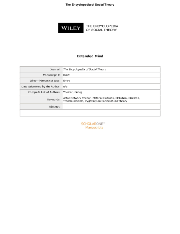 (PDF) Extended Mind