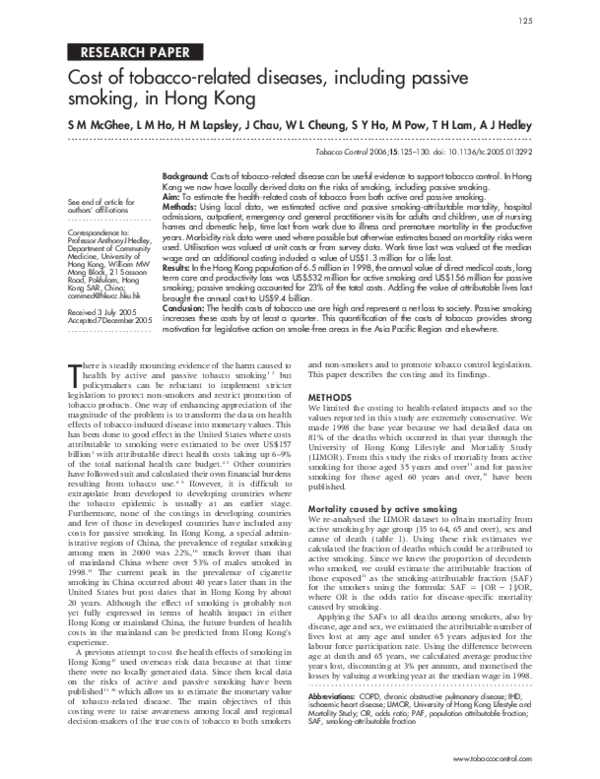 (PDF) Cost of tobacco-related diseases, including passive smoking, in ...