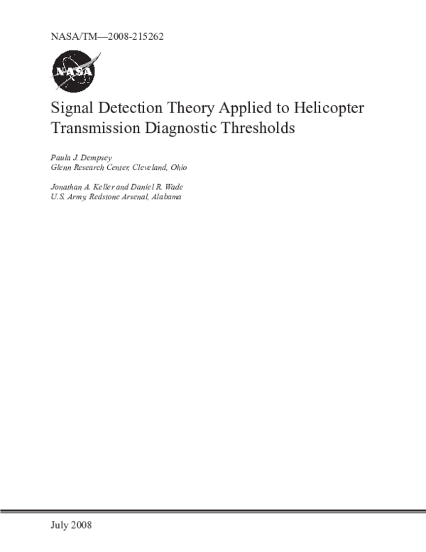 (PDF) Signal Detection Theory Applied to Helicopter Transmission Diagnostic Thresholds