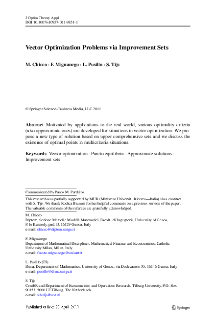 Pdf Vector Optimization Problems Via Improvement Sets