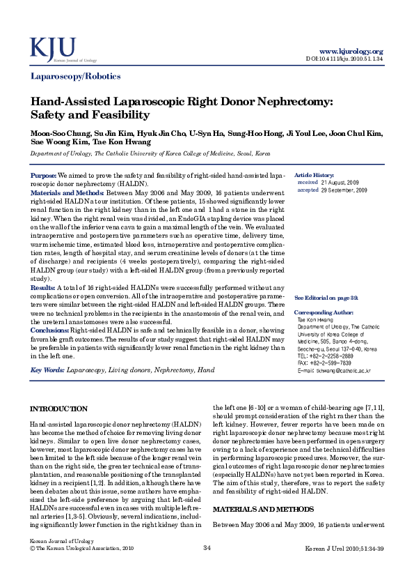 (PDF) Hand-Assisted Laparoscopic Right Donor Nephrectomy: Surgical ...