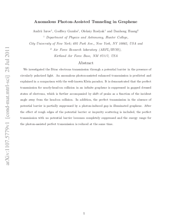 (PDF) Anomalous photon-assisted tunneling in graphene