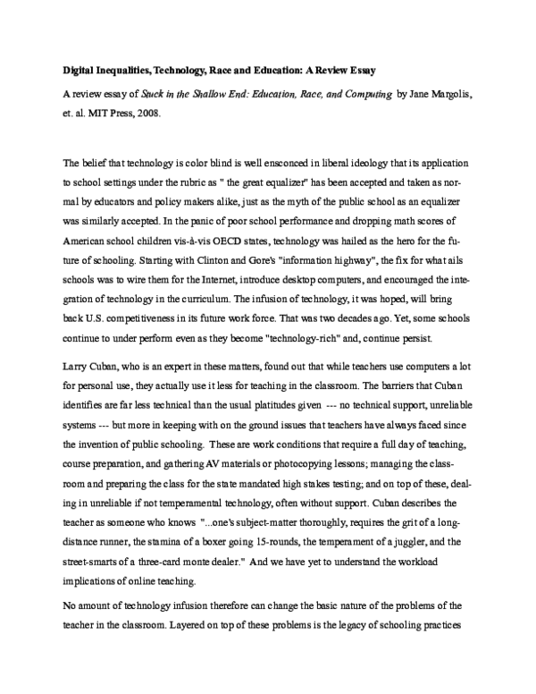 (PDF) Digital Inequalities, Technology, Race and Education: A Review Essay