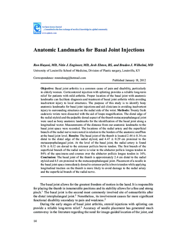 (PDF) Anatomic landmarks for Basal joint injections