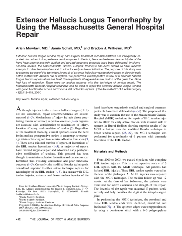 (PDF) Extensor hallucis longus tenorrhaphy by using the Massachusetts ...