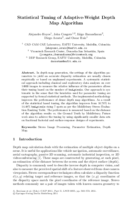 Pdf Statistical Tuning Of Adaptive Weight Depth Map Algorithm