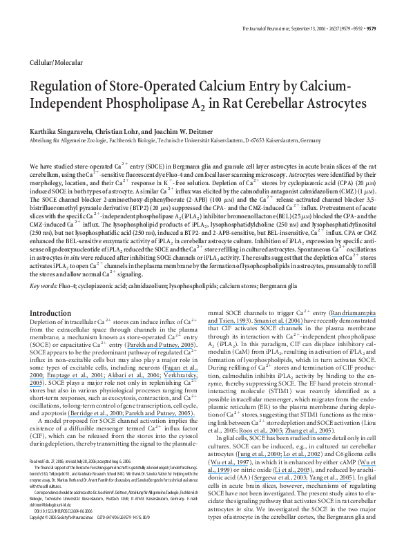 (PDF) Regulation of Store-Operated Calcium Entry by Calcium-Independent ...