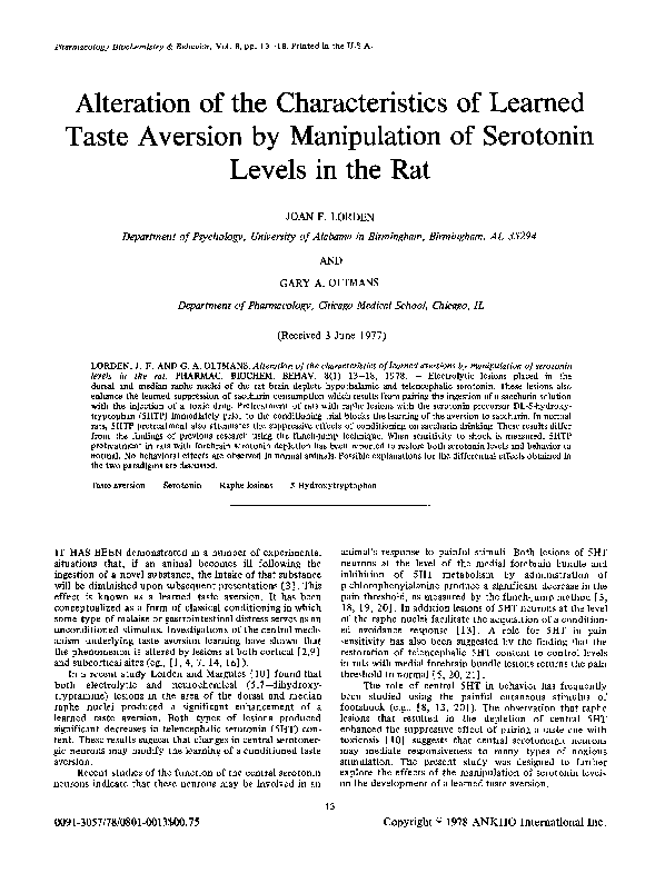 (PDF) Alteration of the characteristics of learned taste aversion by ...