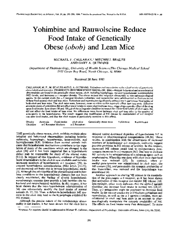 (PDF) Yohimbine and rauwolscine reduce food intake of genetically obese ...