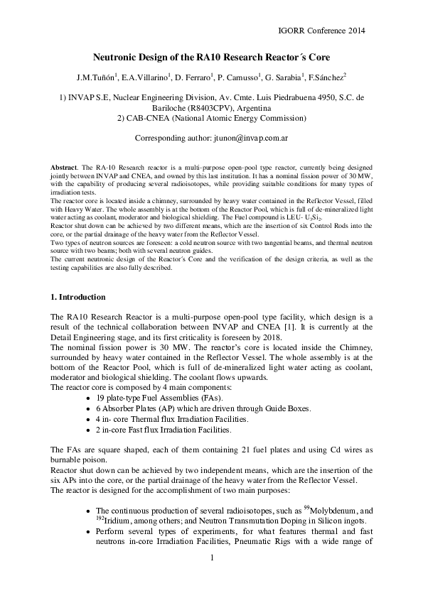 (PDF) Neutronic Design of the RA10 Research Reactor´s Core