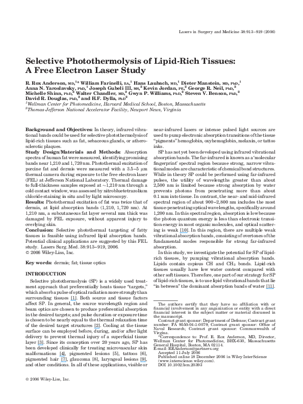 (PDF) Selective photothermolysis of lipid-rich tissues: A free electron ...