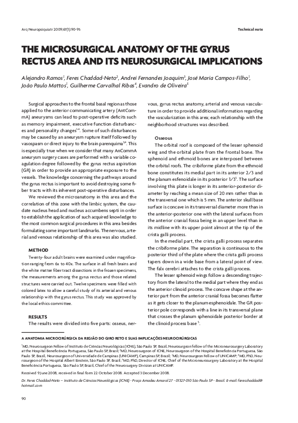 (PDF) The microsurgical anatomy of the gyrus rectus area and its ...