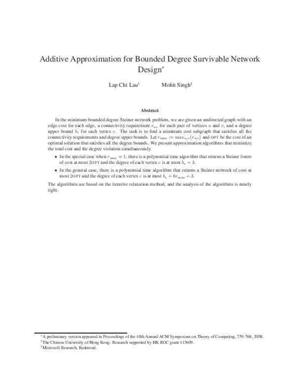Pdf Additive Approximation For Bounded Degree Survivable Network Design