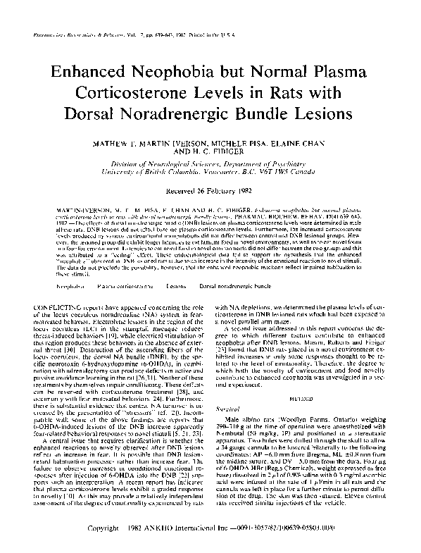 (PDF) Enhanced neophobia but normal plasma corticosterone levels in ...