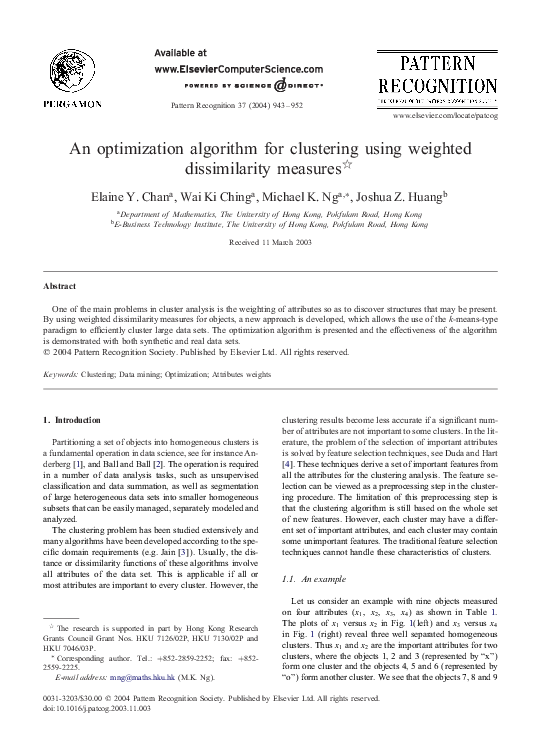 Pdf An Optimization Algorithm For Clustering Using Weighted